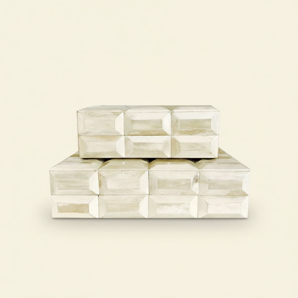 Natural White Bone Tile Boxes - Hansa Handicraft